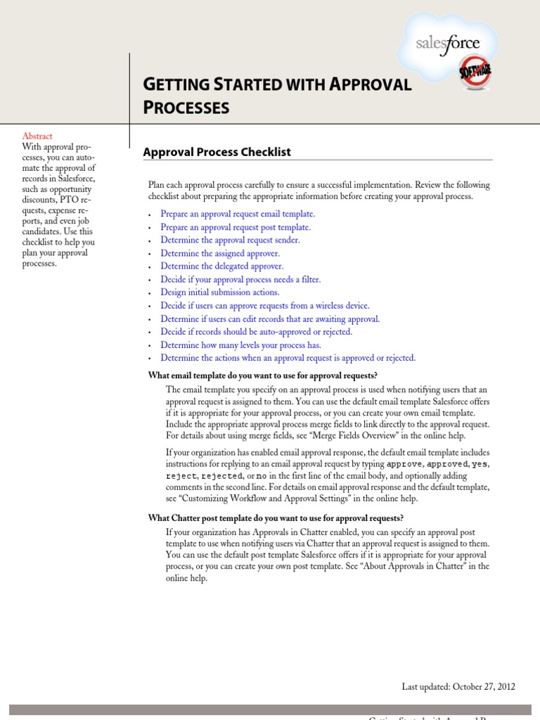 Sfdc Approvals Cheatsheet Pdf Salesforce Email