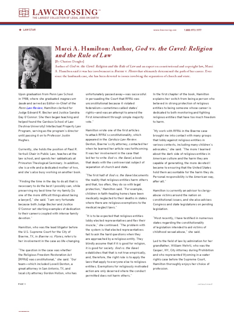 Marci A. Hamilton: Author, God vs. The Gavel: Religion and The Rule of ...