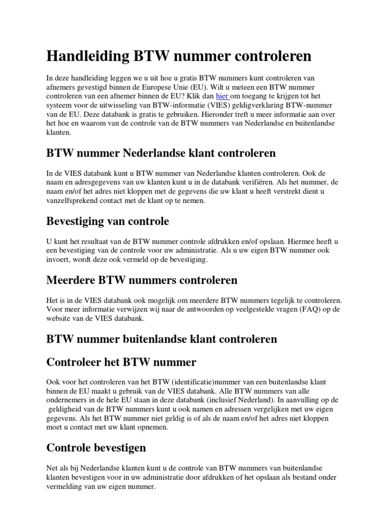 Handleiding BTW Nummer Controleren | PDF