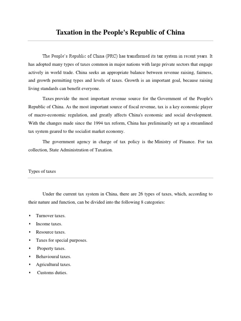 Overview of China's Tax System | PDF