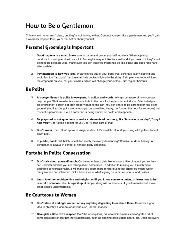 Essential Guide to Being a Gentleman | PDF