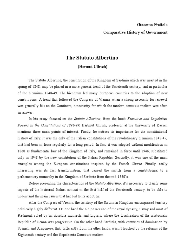 The Statuto Albertino | Monarchy | Public Sphere