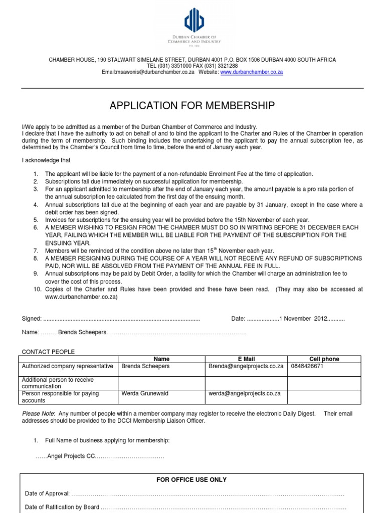 DCCI Membership Application Form - Angel Projects | PDF | Banks | Payments