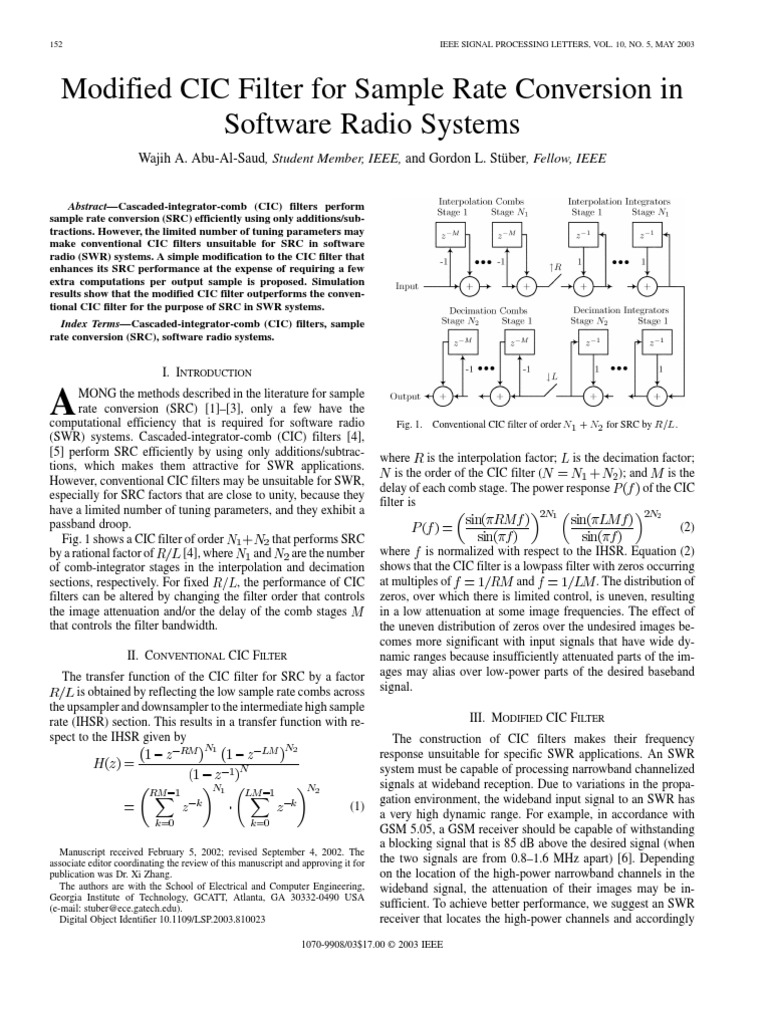 Modified CIC Filter For Sample Rate Conversion in Software Radio ...