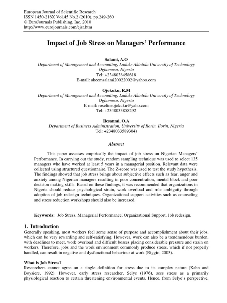Full Stress Management Research Paper | PDF | Occupational Stress ...