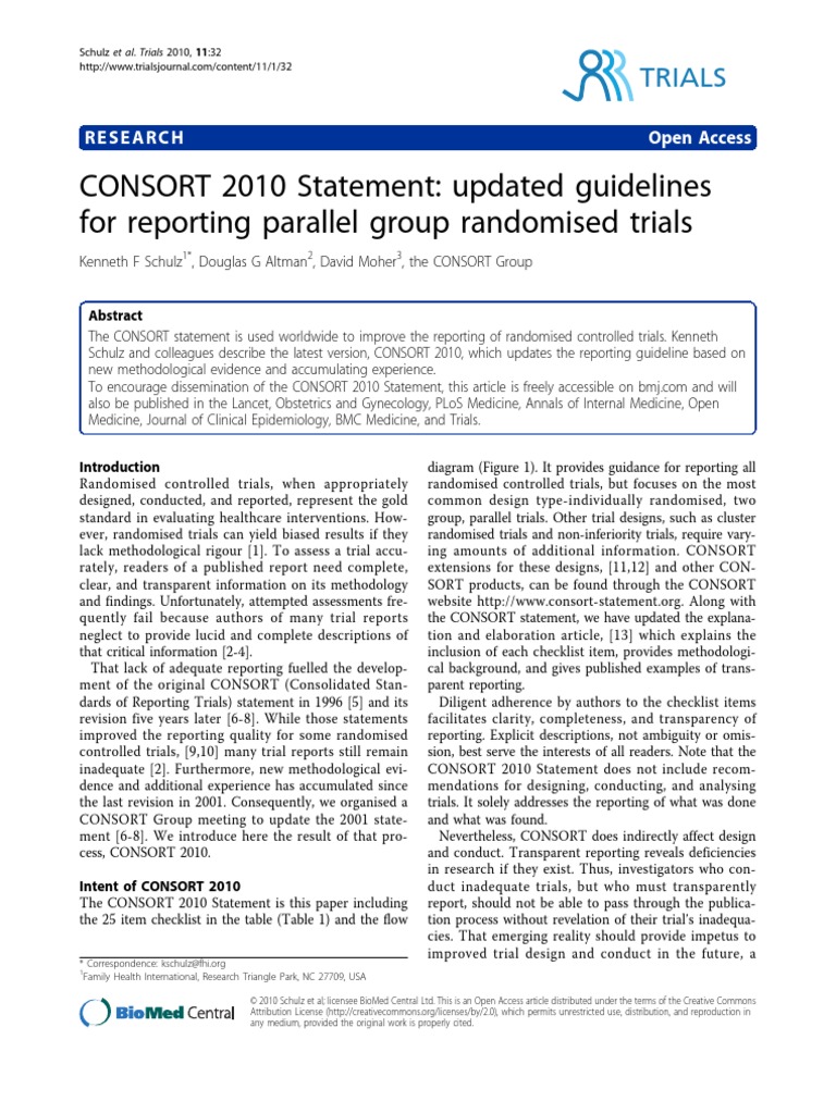 CONSORT 2010 Statement: Updated Guidelines For Reporting Parallel Group Randomised Trials | PDF ...