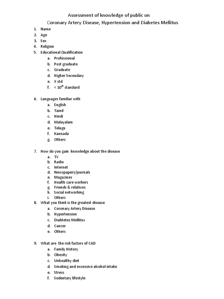 Questionnaire | Diabetes Mellitus | Hypertension