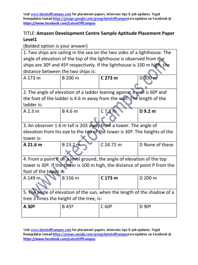 Amazon Development Centre Sample Aptitude Placement Paper Level1 | PDF | Compound Interest ...