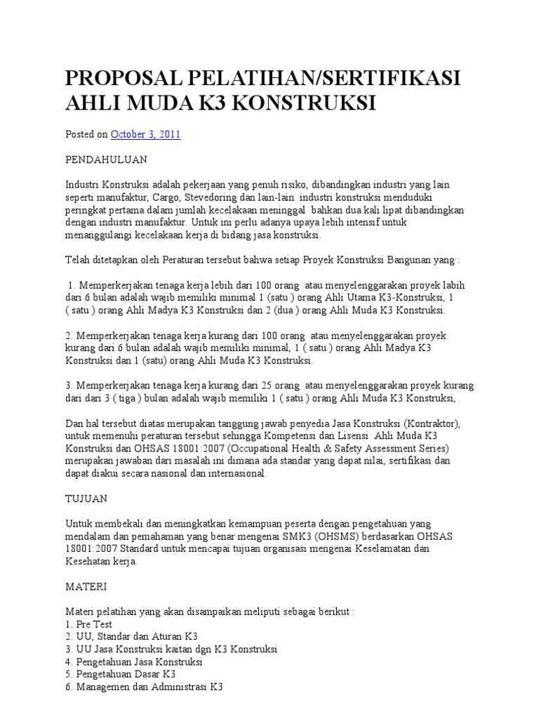 Proposal Pelatihan K3 | PDF