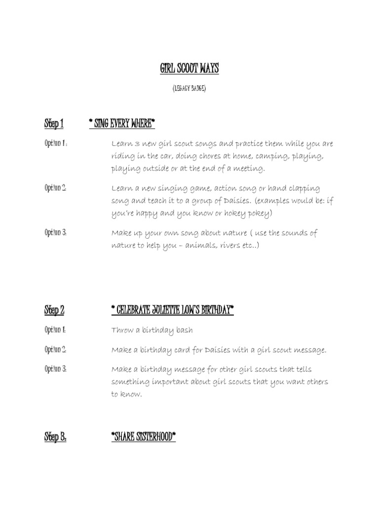 Girl Scout Way Badge Requirements | PDF