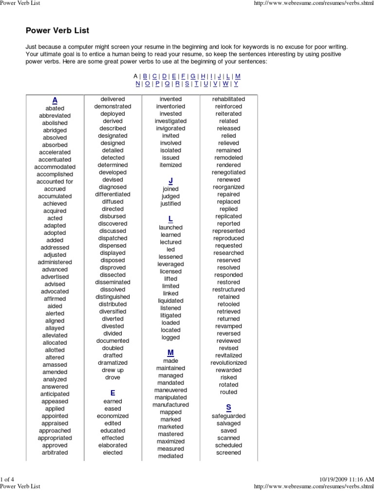 Power Verb List | PDF | Computing And Information Technology