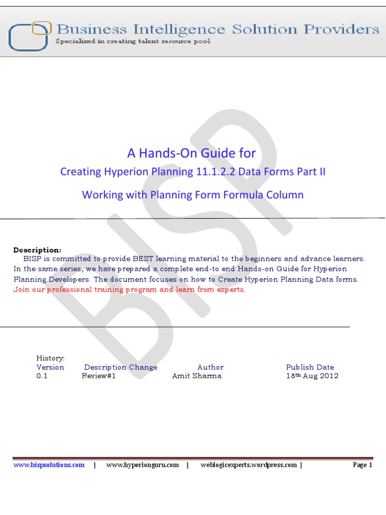 Hyperion Planning Data Form Formula COlumn PDF | PDF | Business | Computers