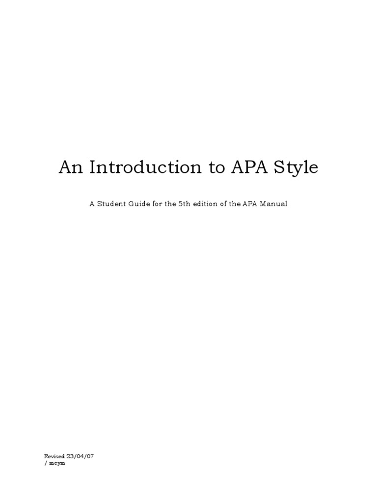 An Introduction To APA Style: A Student Guide For The 5th Edition of ...
