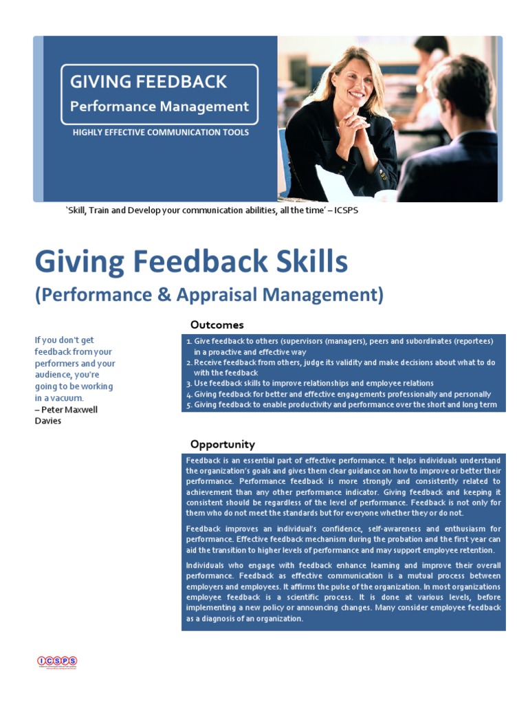 Giving Feedback Skills (Performance & Appraisal Management) | PDF ...