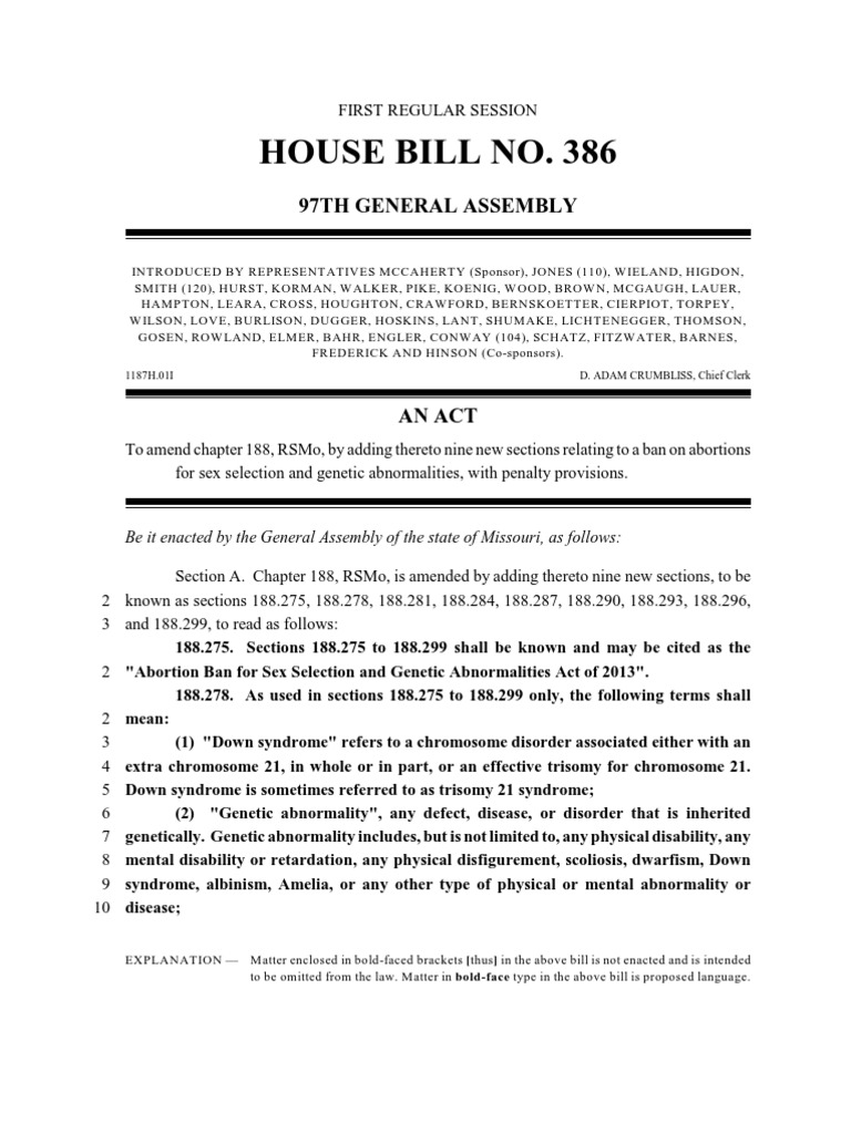 House Bill No. 386: 97Th General Assembly | PDF | Abortion | Pregnancy
