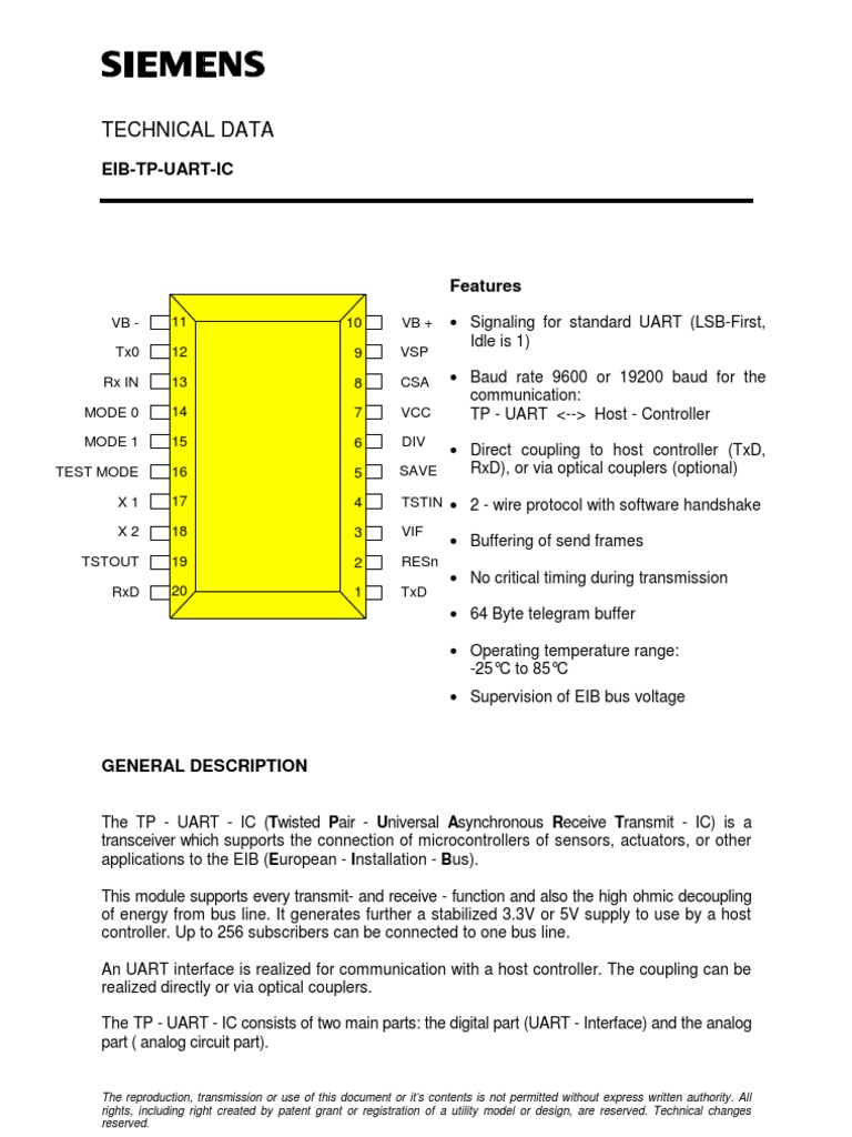 TP-UART-IC Technical Data Overview | PDF | Transmission Control ...