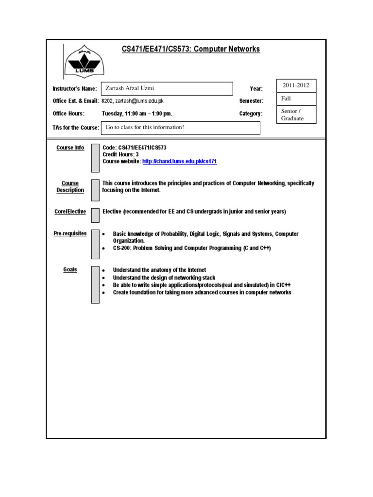 CS471/EE471/CS573: Computer Networks | PDF | Internet Standards ...