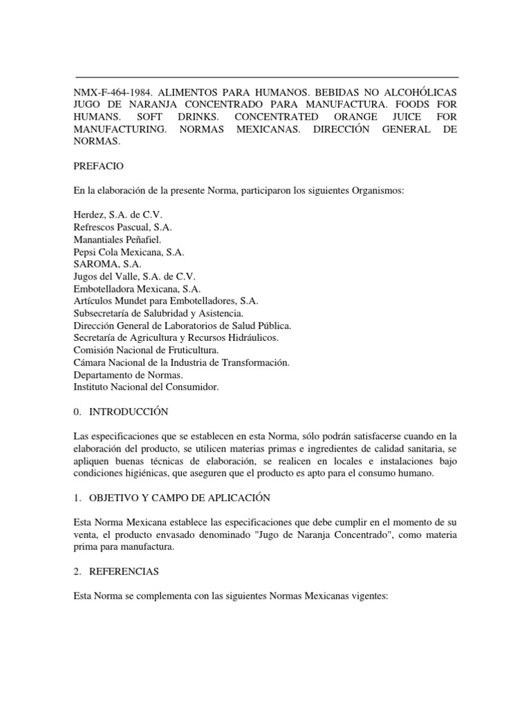 NMX F 464 1984 Concentrado de Naranja | PDF | Alimentos | Naranja)