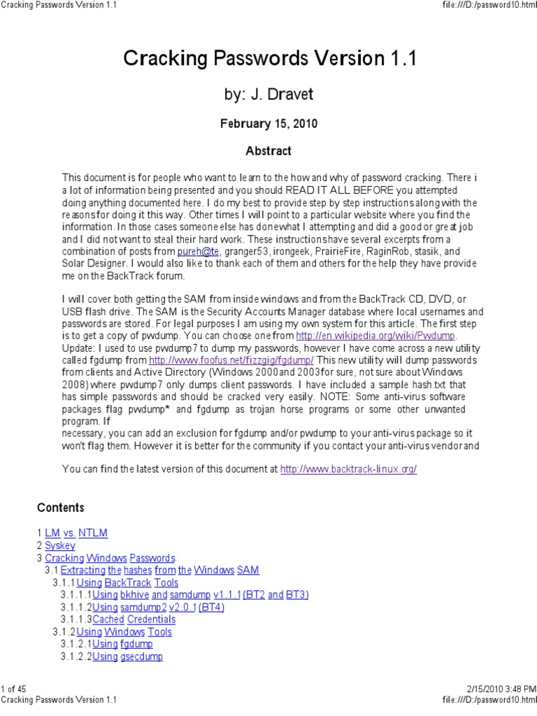 Cracking Passwords Guide | Download Free PDF | Password | Windows Registry