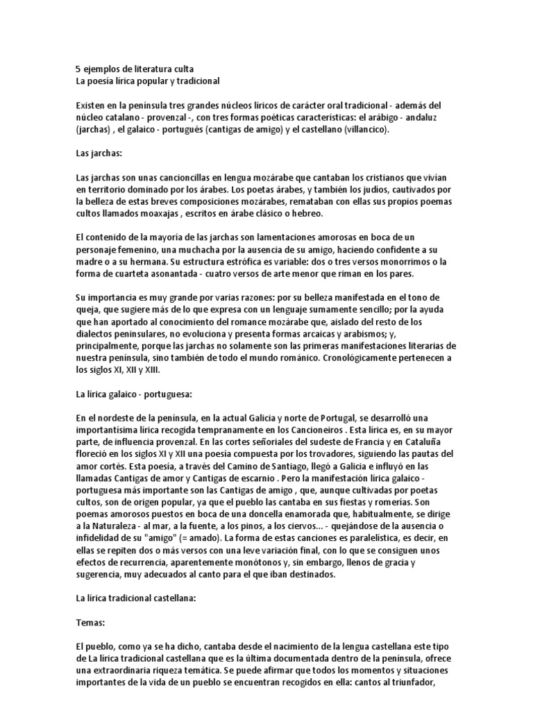 5 Ejemplos de Literatura Culta | PDF | Poesía | Idiomas