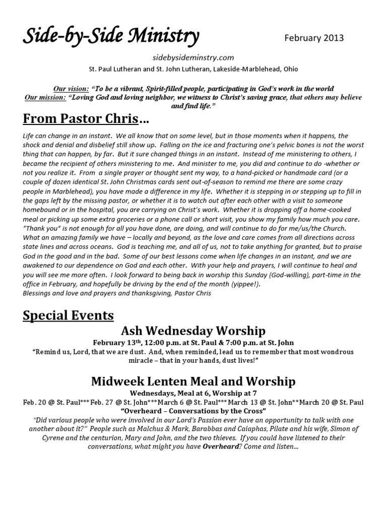 Side-by-Side Ministry: From Pastor Chris | PDF | Easter | Lent