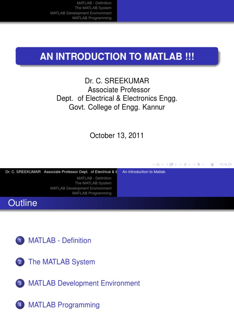 An Introduction To Matlab !!! | PDF | Matlab | Matrix (Mathematics)