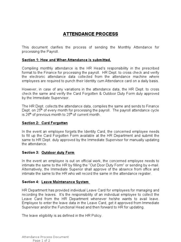 Attendance Process: Section 1: How and When Attendance Is Submitted ...
