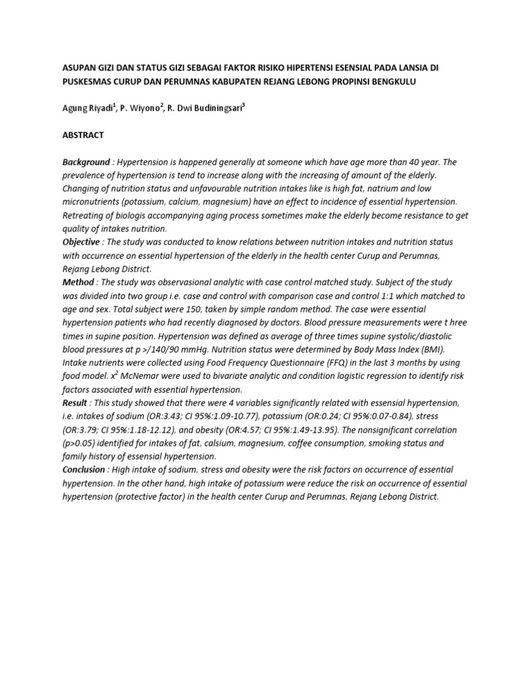 Agung Riyadi, P. Wiyono, R. Dwi Budiningsari | PDF | Hypertension | Sodium