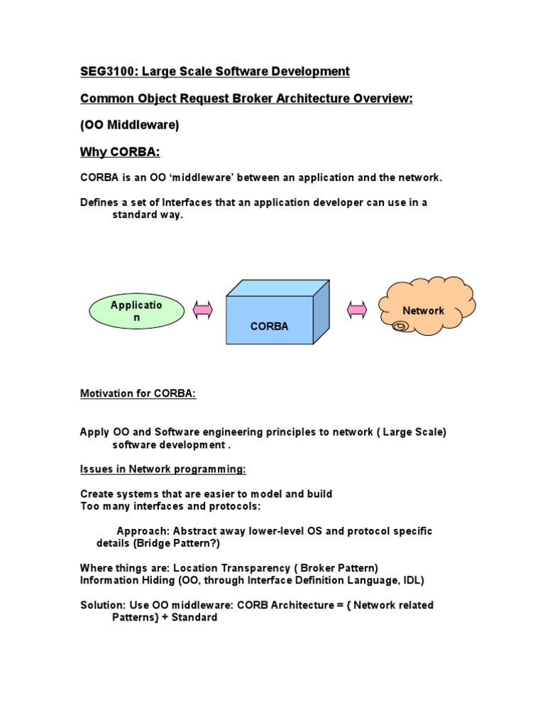 Seg3100 Large Scale Software Development Common Object Request Broker Architecture Overview