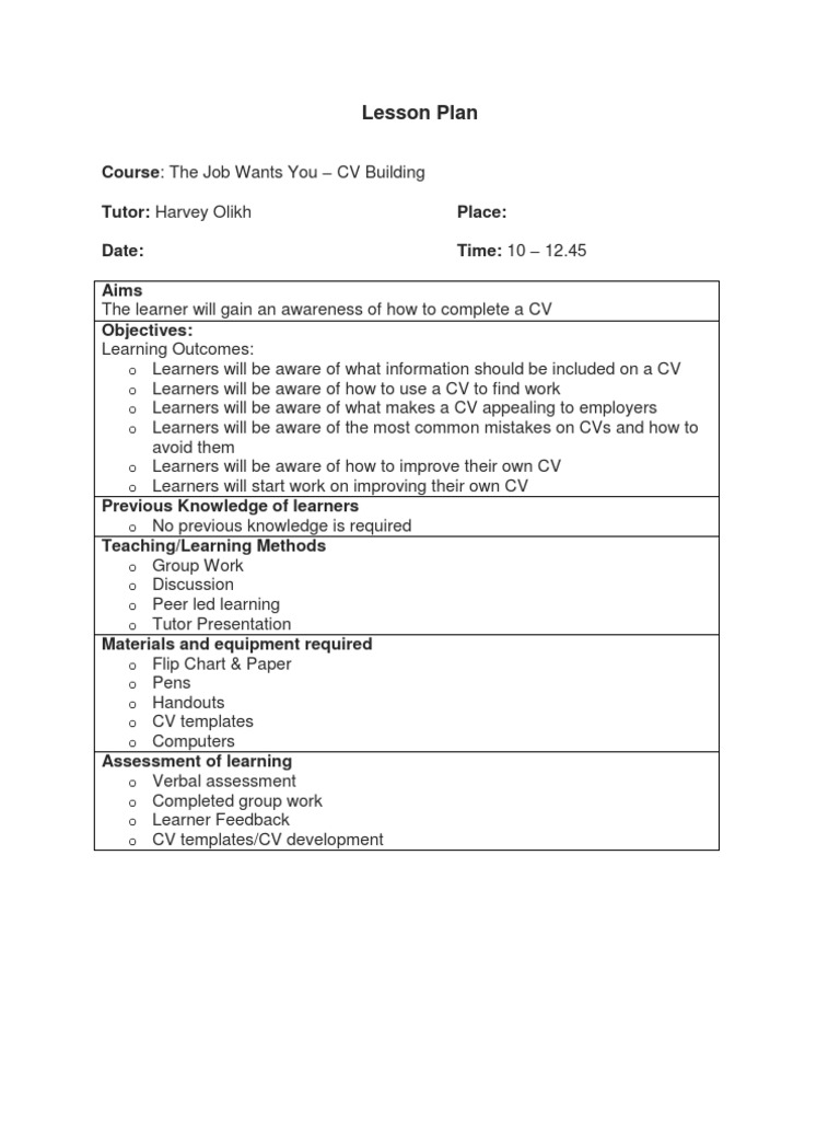 The Job Wants You Lesson Plan CV and Interview Work | PDF | Interview ...