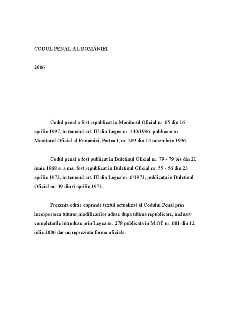 Codul Penal Al Romaniei | PDF