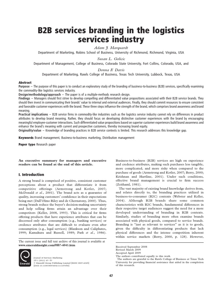 B2B Logistics Services Branding Study | PDF | Customer Experience | Brand