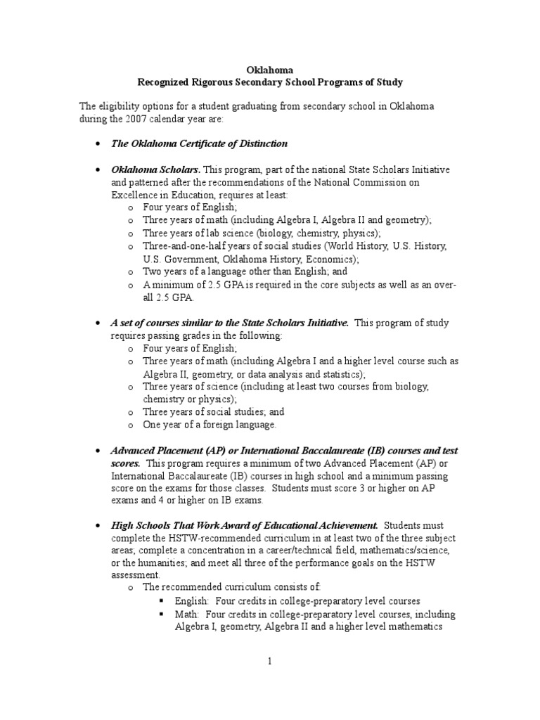 Oklahoma Secondary School Graduation Requirements | PDF | Language Arts ...