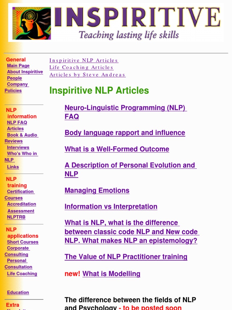 Inspiritive NLP Articles | PDF | Neuro Linguistic Programming | Body Language