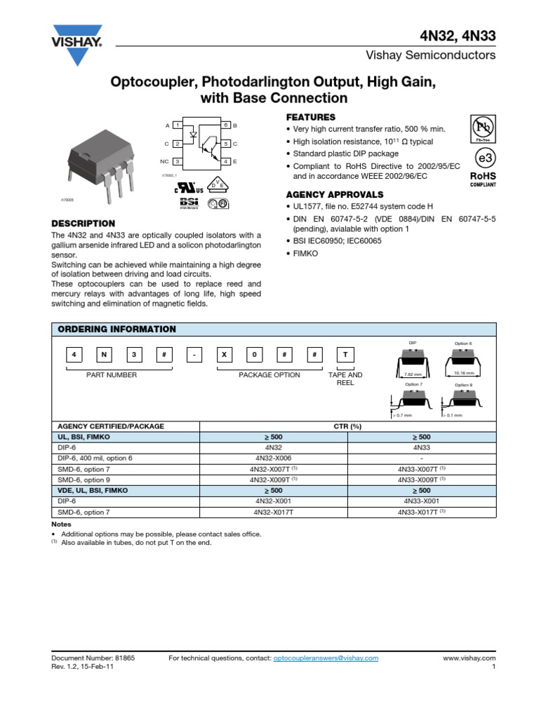 4N33 Opto Coupler | PDF | Capacitor | Electronics