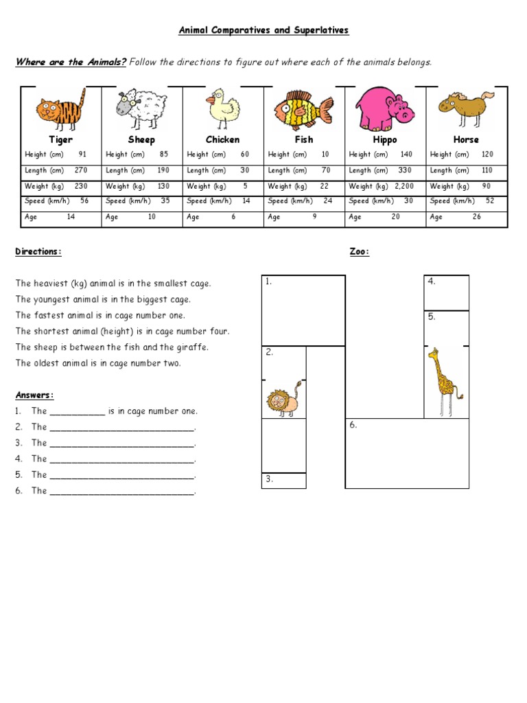 Animal Comparatives and Superlatives Worksheet | PDF