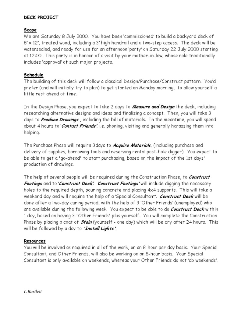 Planning and Scheduling a Backyard Deck Project: Ensuring Completion ...