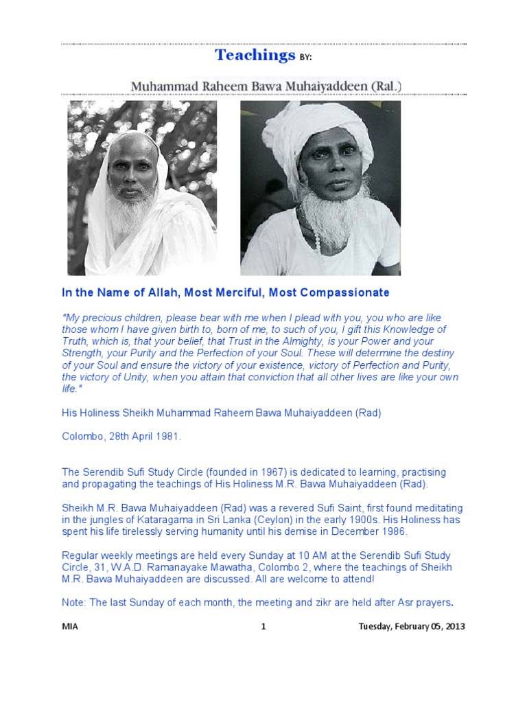 Teachings of Holiness Sheikh Bawa Muhaiyaddeen - Lovingly Called ...