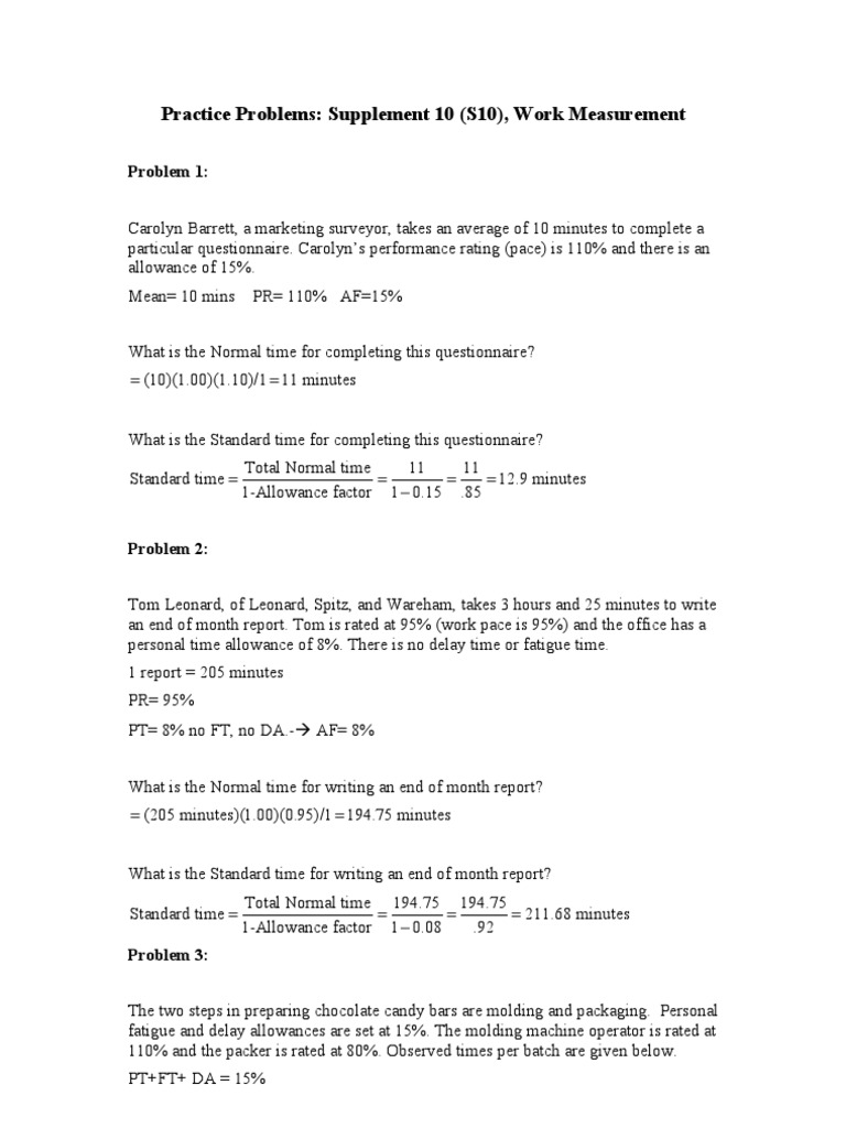 Determining Standard Times through Work Measurement Problems | PDF ...