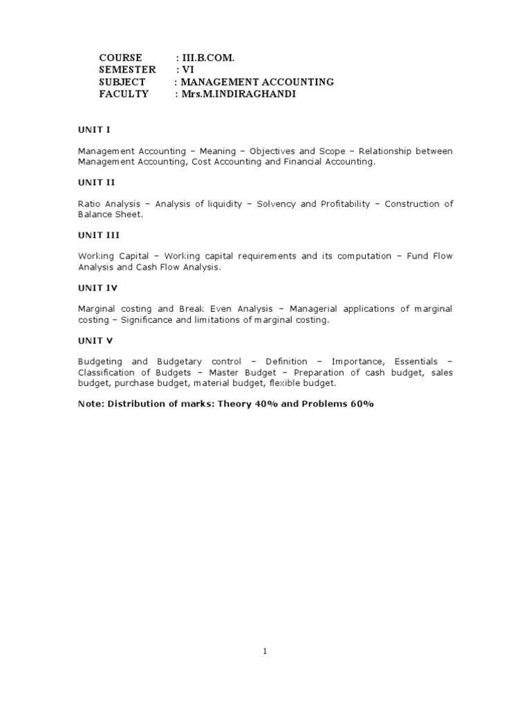 Management Accounting | PDF | Working Capital | Management Accounting