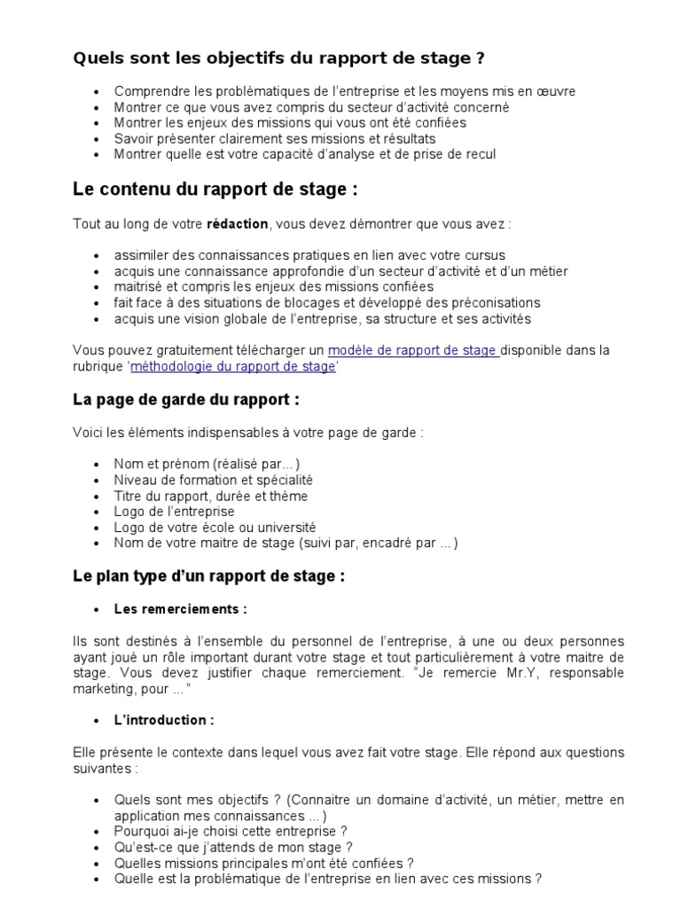 Quels Sont Les Objectifs Du Rapport de Stage | PDF | Business ...