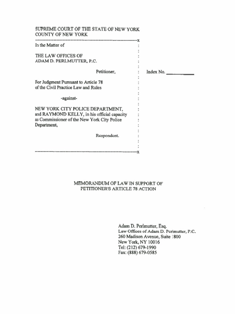 Memo in Support of Article 78 Petition