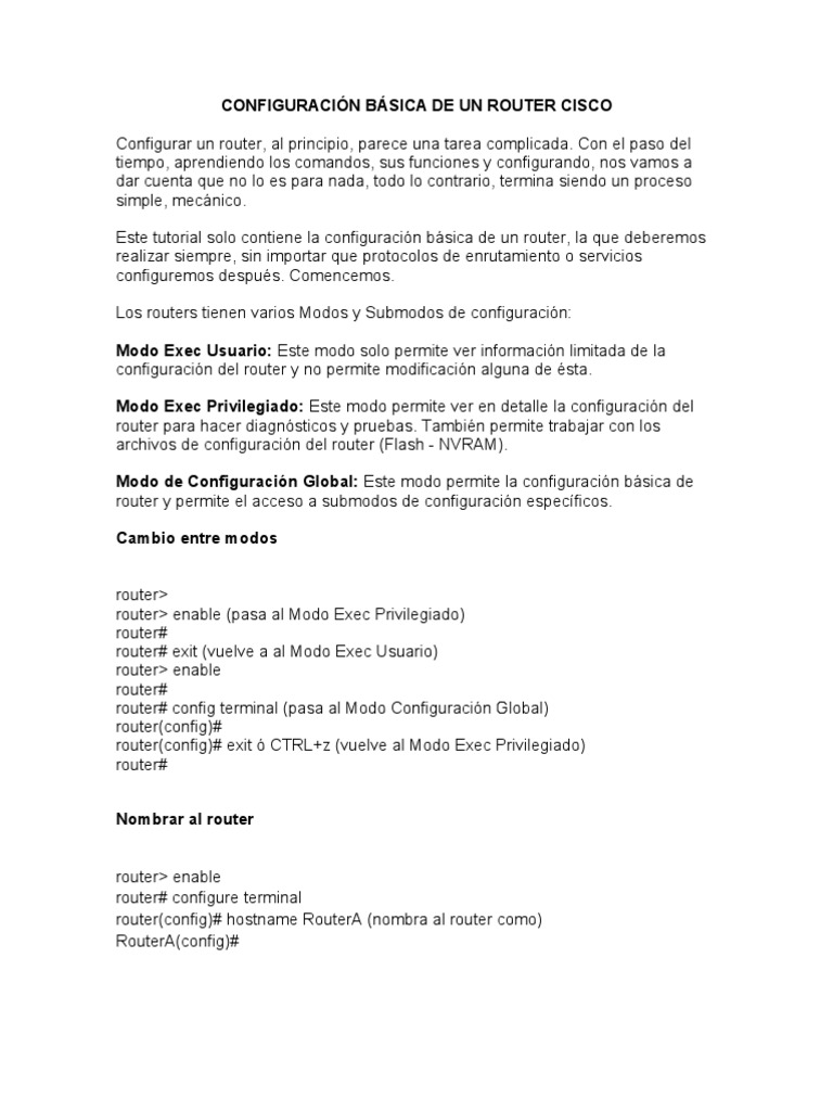 Configuración Básica de Un Router Cisco | PDF | Enrutador (Computación) | Controlador de ...
