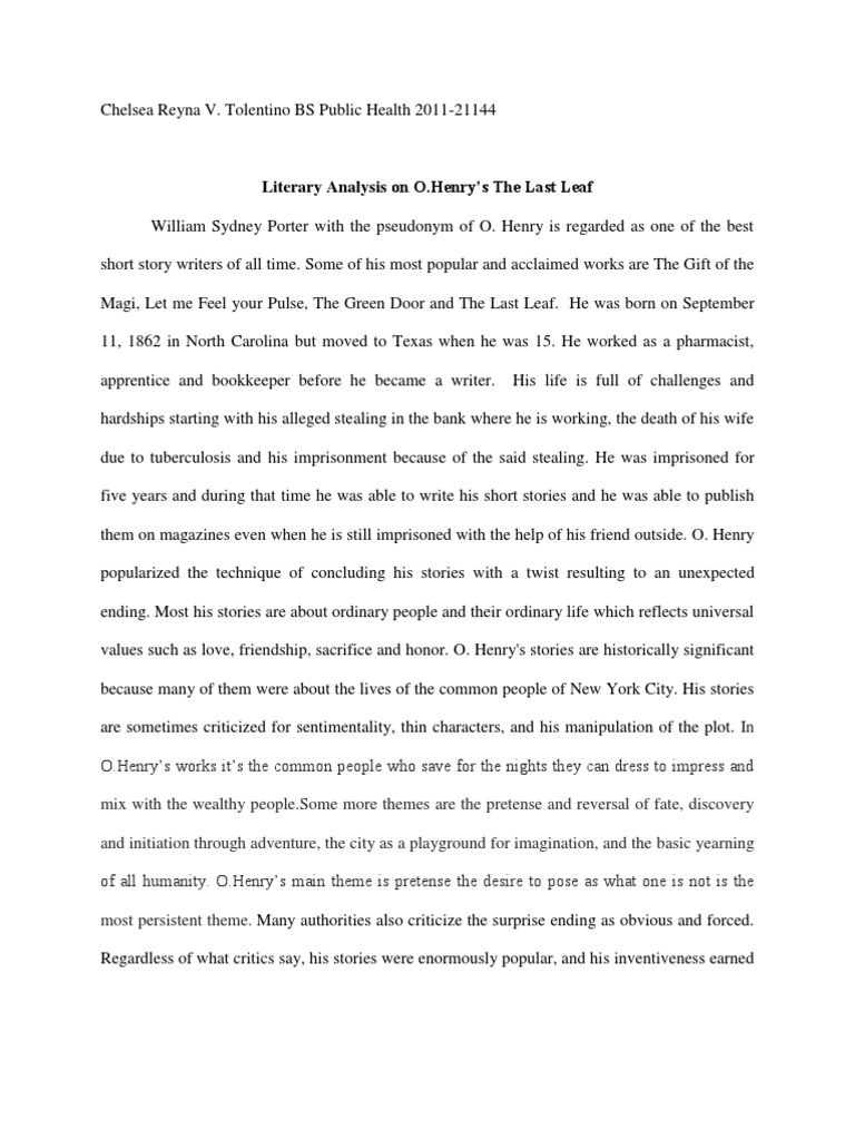 HS 25 Literary Analysis | PDF | O. Henry | Narration
