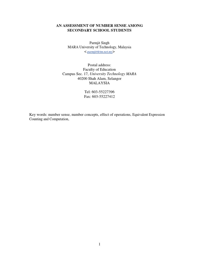 Assessment of Number Sense | PDF | Fraction (Mathematics) | Student's T ...