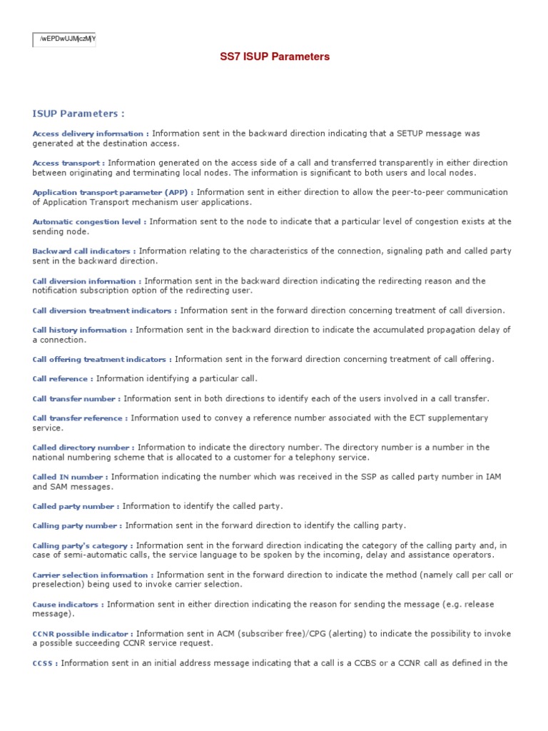 SS7 ISUP Parameters | PDF | Computer Network | Information
