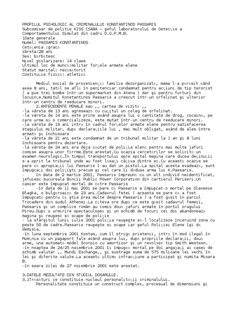 profil psihologic Passaris