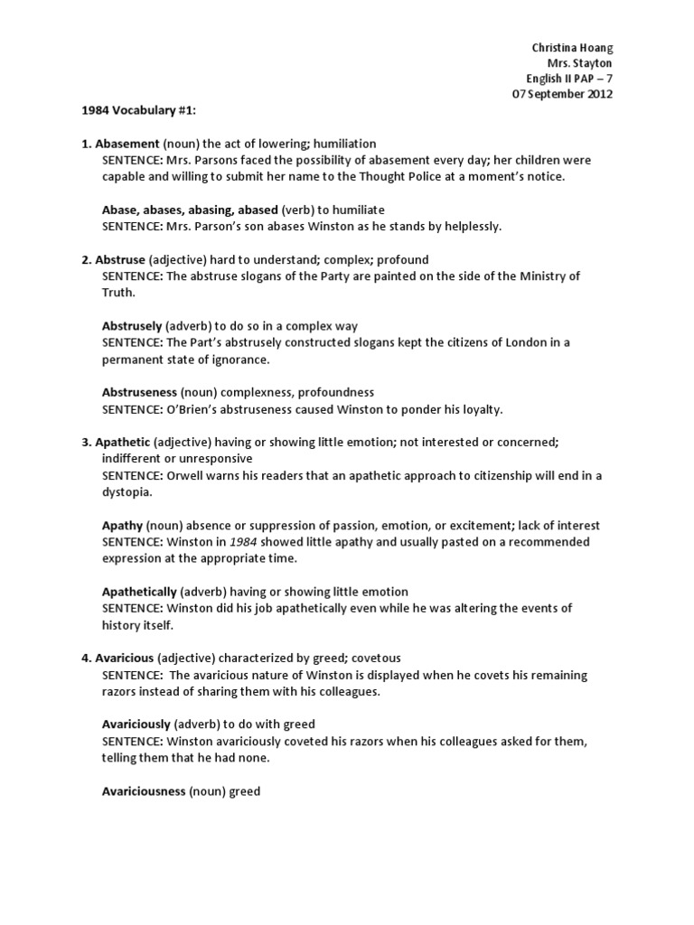 1984 Vocab | PDF | Adjective | Adverb