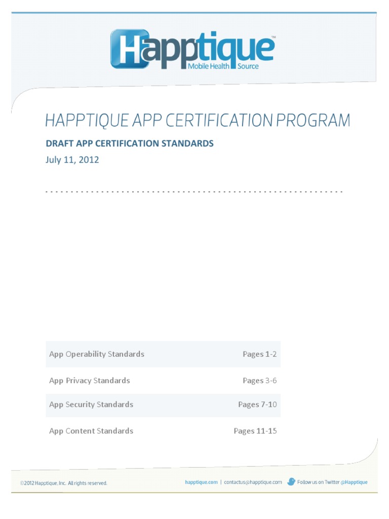 App Certification Standards Final | PDF | Privacy | Medical Device
