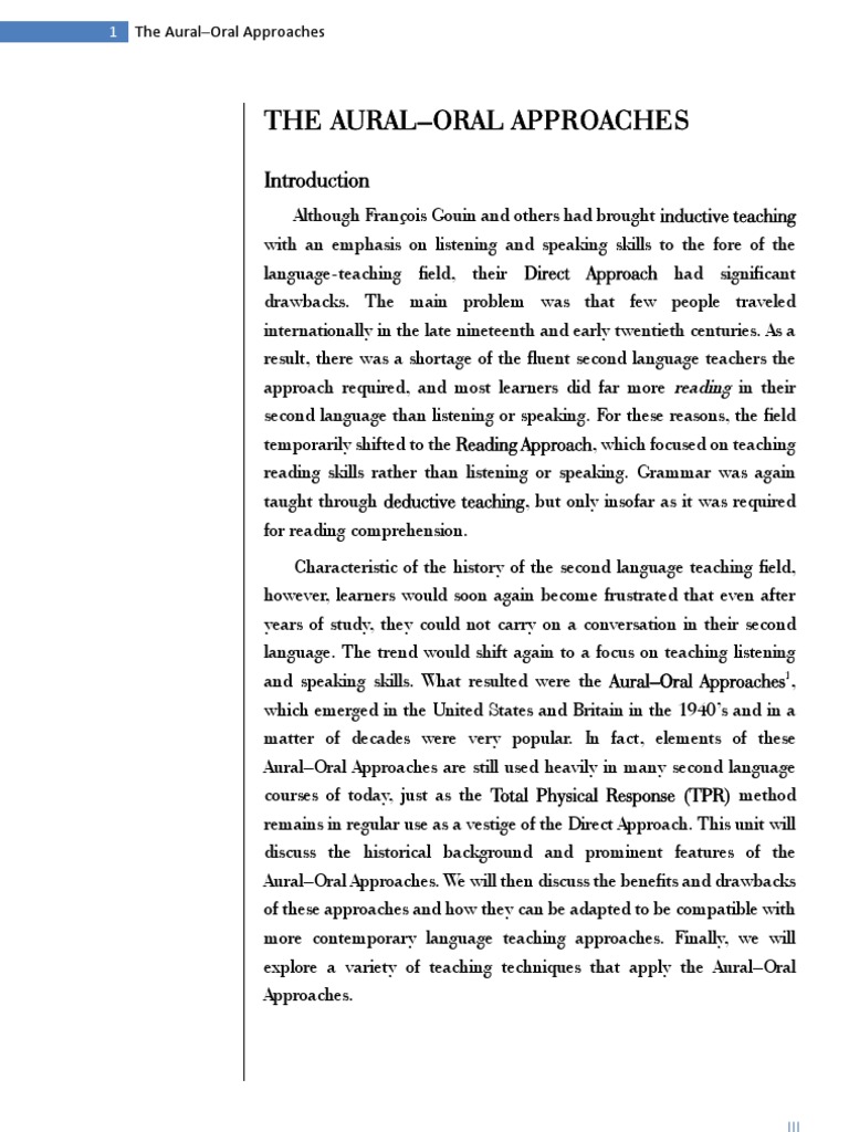 Aural Oral Approach | Language Education | Behaviorism